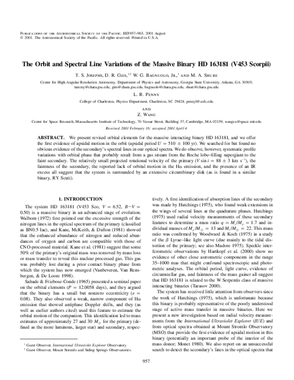 (PDF) The Orbit and Spectral Line Variations of the Massive Binary HD 163181 (V453 Scorpii)