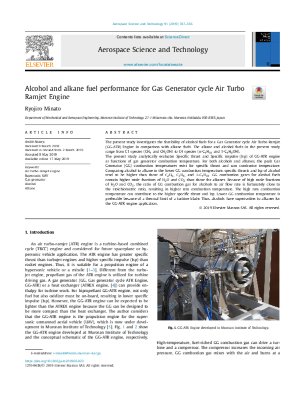 (PDF) Alcohol and alkane fuel performance for Gas Generator cycle Air ...