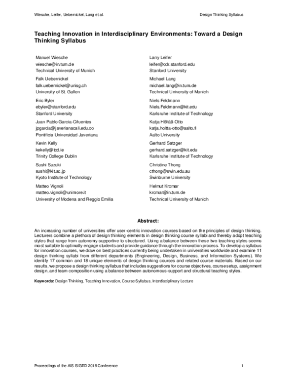 (PDF) Teaching innovation in interdisciplinary environments: Toward a ...