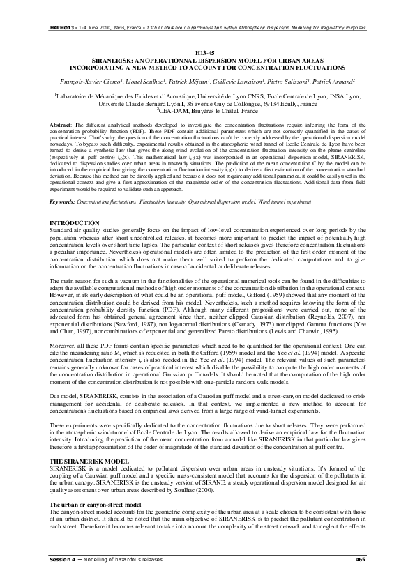 (PDF) Siranerisk: An Operationnal Dispersion Model for Urban Areas ...