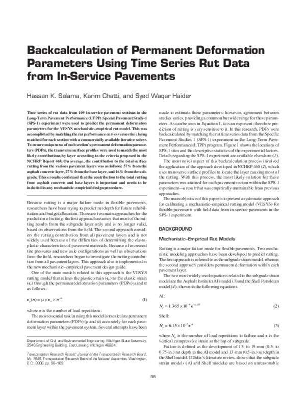 (PDF) Backcalculation of Permanent Deformation Parameters Using Time ...
