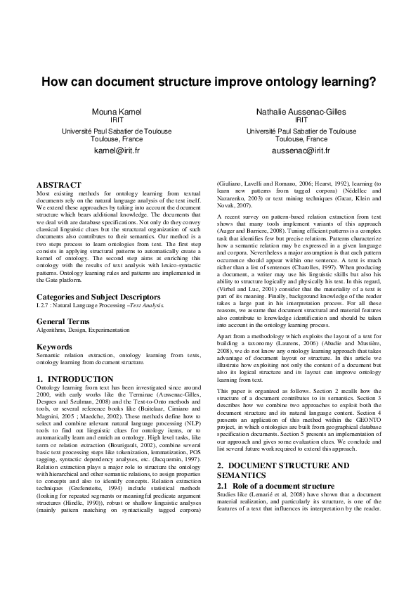 (PDF) Can Document Structure Improve Ontology Learning? (Regular Paper | Nathalie Aussenac ...