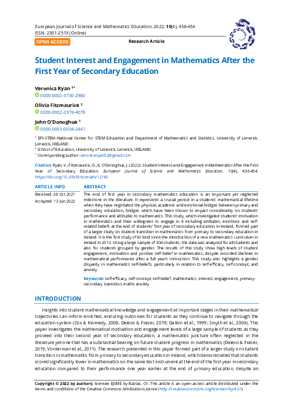 (PDF) Student Interest and Engagement in Mathematics After the First ...