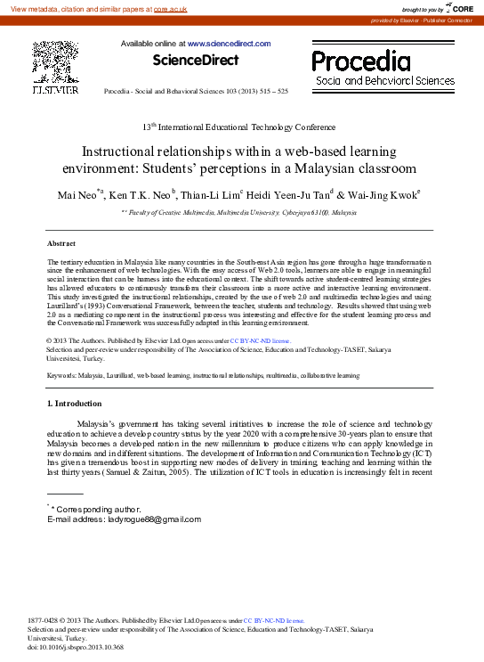 (PDF) Instructional Relationships within a Web-based Learning Environment: Students’ Perceptions ...