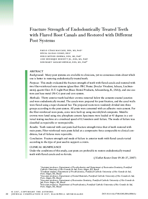 (PDF) Fracture Strength of Endodontically Treated Teeth with Flared Root Canals and Restored ...