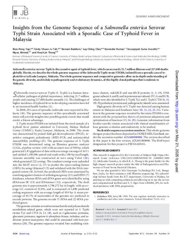 (PDF) Insights from the Genome Sequence of a Salmonella enterica Serovar Typhi Strain Associated ...