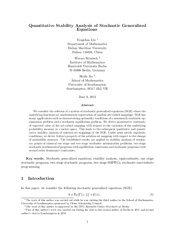 (PDF) Quantitative Stability Analysis of Stochastic Generalized Equations