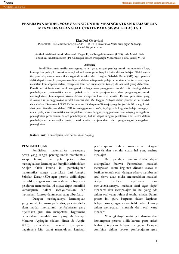 (PDF) Penerapan Model Role Playing Untuk Meningkatkan Kemampuan ...