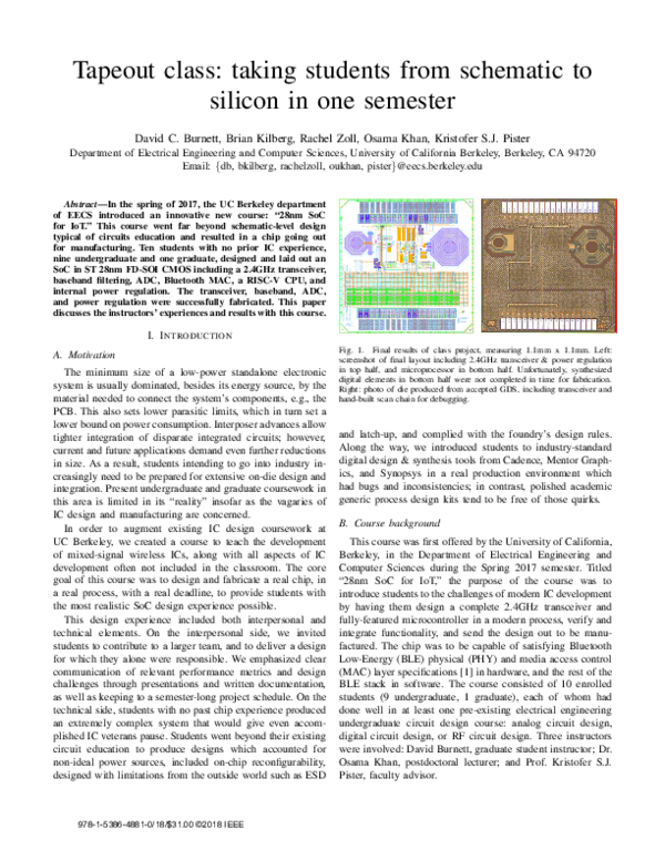 (PDF) Tapeout class: Taking students from schematic to silicon in one semester