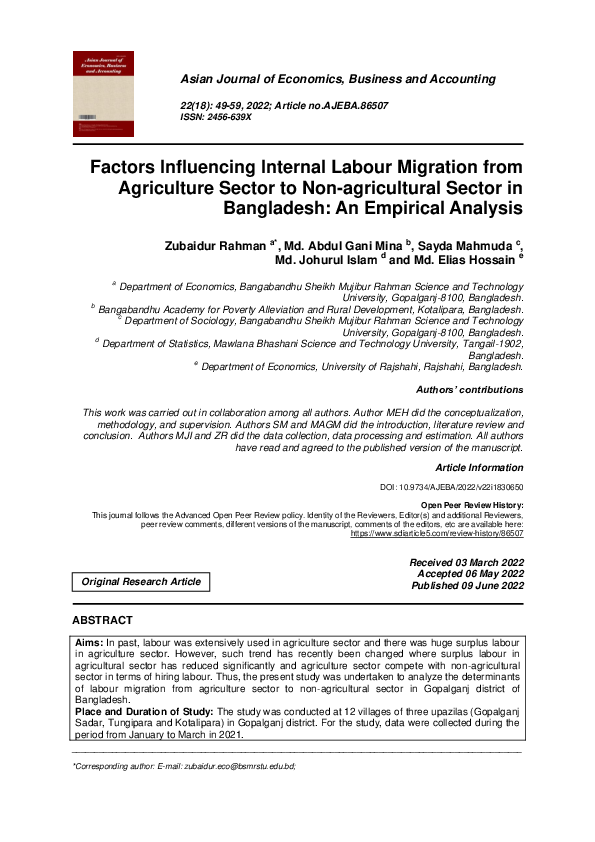 Pdf Factors Influencing Internal Labour Migration From Agriculture