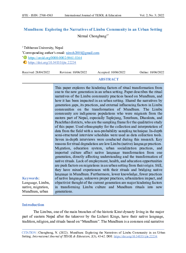 (PDF) Mundhum: Exploring the Narratives of Limbu Community in an Urban ...
