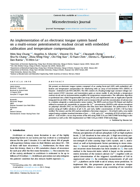 Pdf An Implementation Of An Electronic Tongue System Based On A Multi Sensor Potentiometric