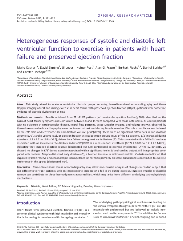 (PDF) Heterogeneous responses of systolic and diastolic left ventricular function to exercise in ...