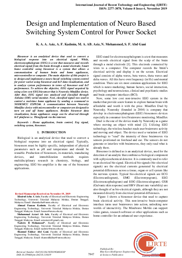 Pdf Design And Implementation Of Neuro Based Switching System Control For Power Socket