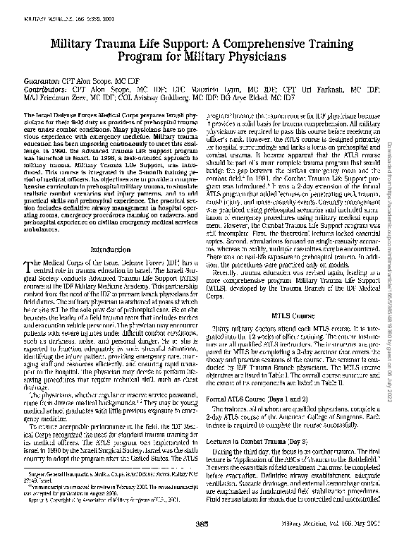 (PDF) Military Trauma Life Support: A Comprehensive Training Program ...