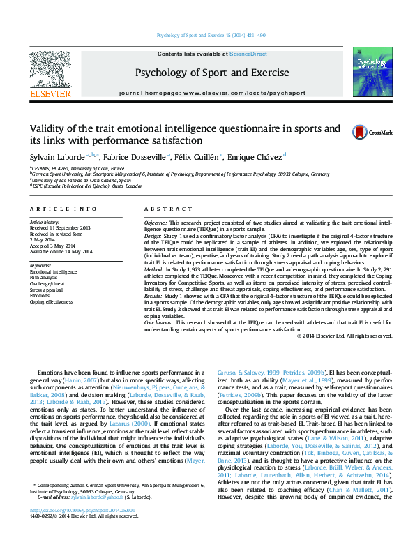 (PDF) Validity of the trait emotional intelligence questionnaire in ...