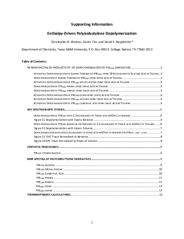 (PDF) Enthalpy-Driven Polyisobutylene Depolymerization