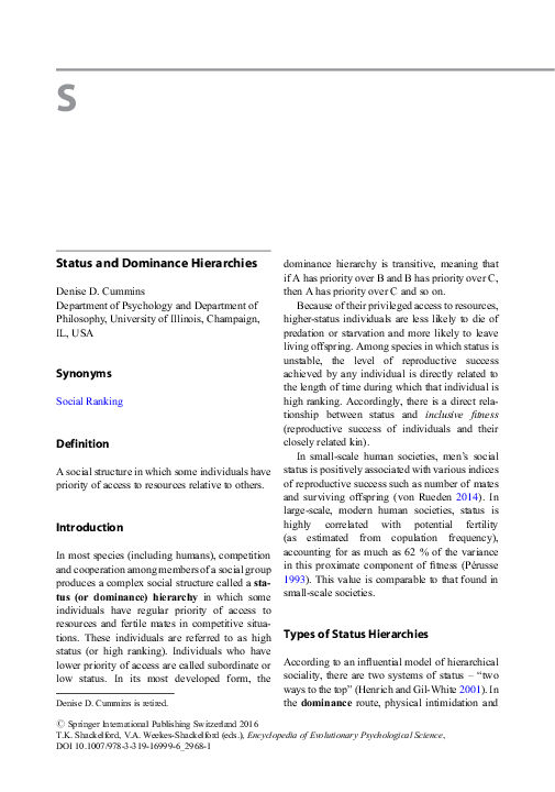 (PDF) Status and Dominance Hierarchies | Denise Cummins - Academia.edu