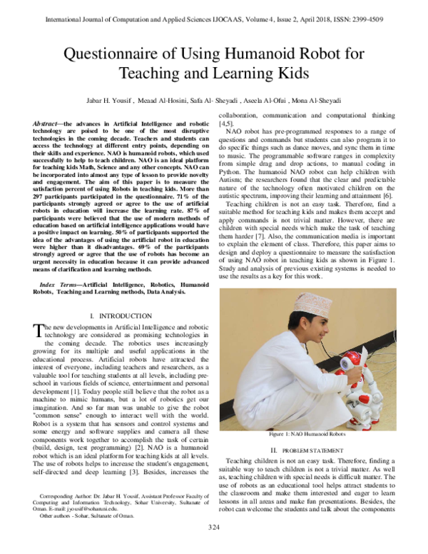 (PDF) Questionnaire of Using Humanoid Robot for Teaching and Learning ...