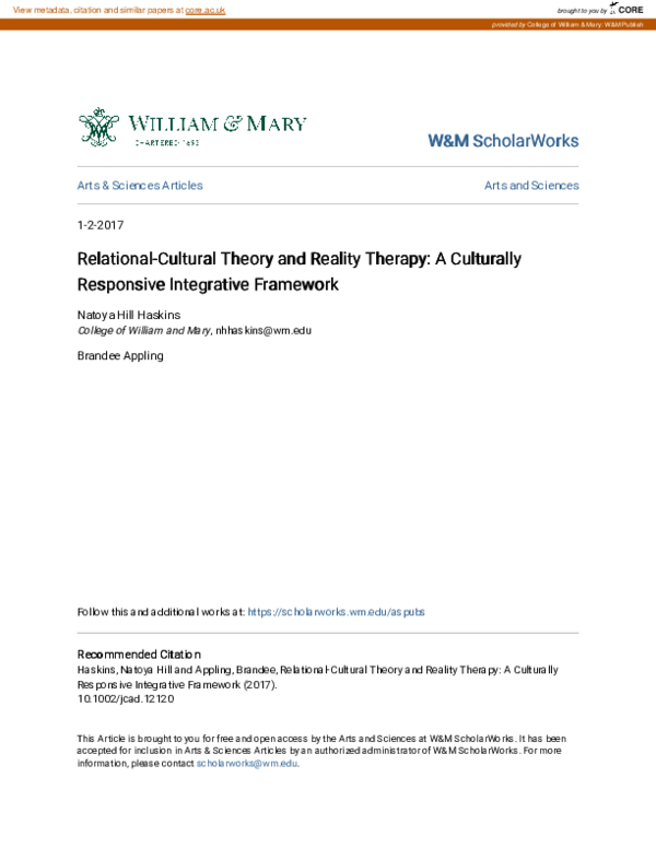(PDF) Relational-Cultural Theory and Reality Therapy: A Culturally ...