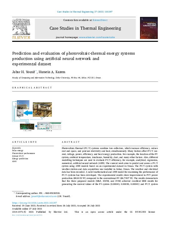 (PDF) Prediction and evaluation of photovoltaic-thermal energy systems production using ...