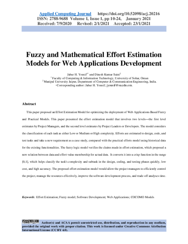(PDF) Fuzzy and Mathematical Effort Estimation Models for Web Applications