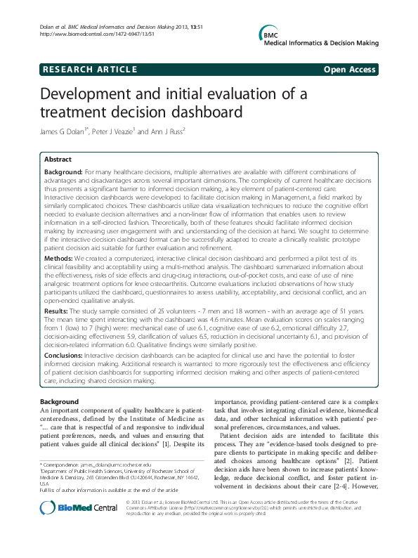 (PDF) Development and initial evaluation of a treatment decision dashboard