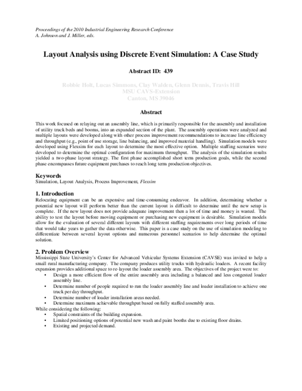 (PDF) Layout Analysis using Discrete Event Simulation: A Case Study