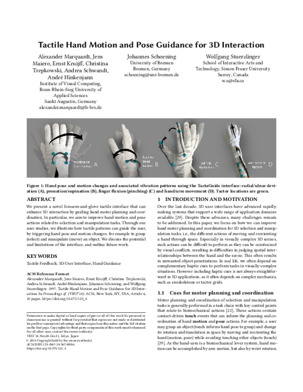 (PDF) Tactile hand motion and pose guidance for 3D interaction