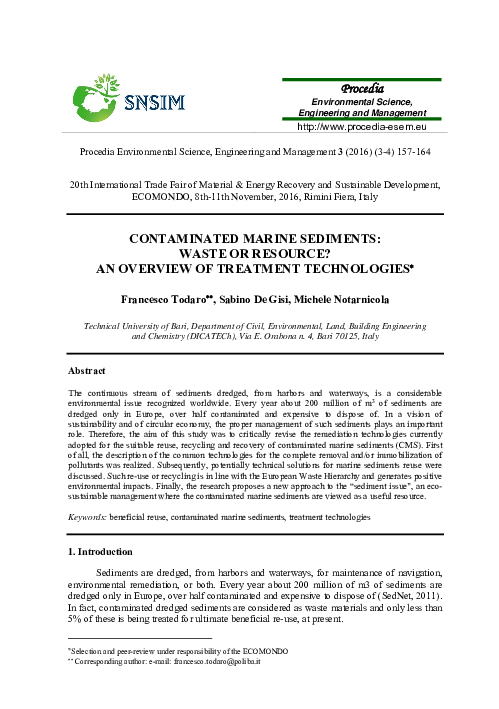 (PDF) Contaminated marine sediments: Waste or resource? An overview of ...
