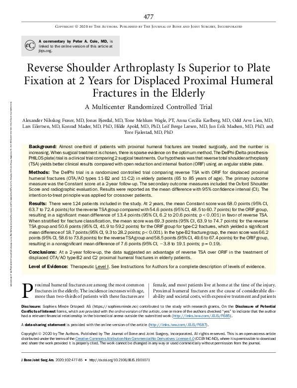 (PDF) Reverse Shoulder Arthroplasty Is Superior to Plate Fixation at 2 ...