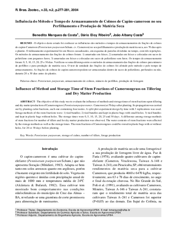 Influência do método e tempo de armazenamento de colmos de capim ...
