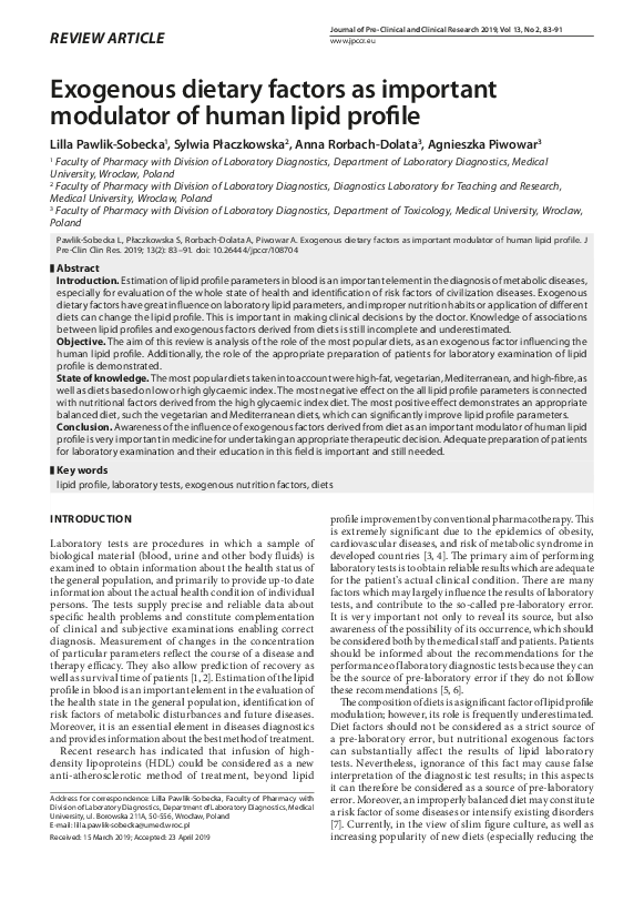 (PDF) Exogenous dietary factors as important modulator of human lipid ...