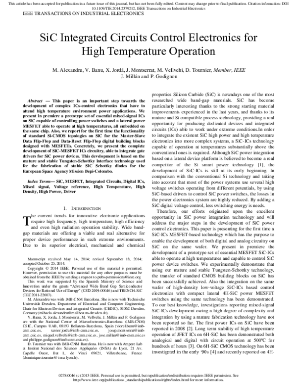 (PDF) SiC Integrated Circuits Control Electronics for High Temperature ...