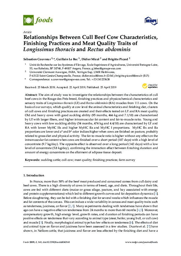 (PDF) Relationships Between Cull Beef Cow Characteristics, Finishing ...