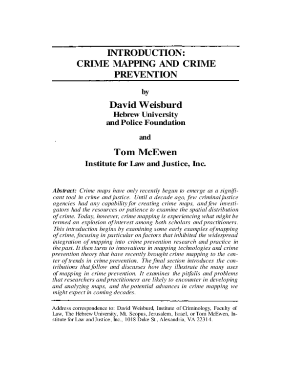 (PDF) Introduction: Crime Mapping and Crime Prevention