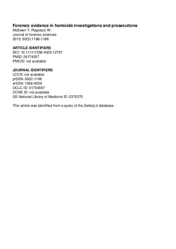 Pdf Forensic Evidence In Homicide Investigations And Prosecutions