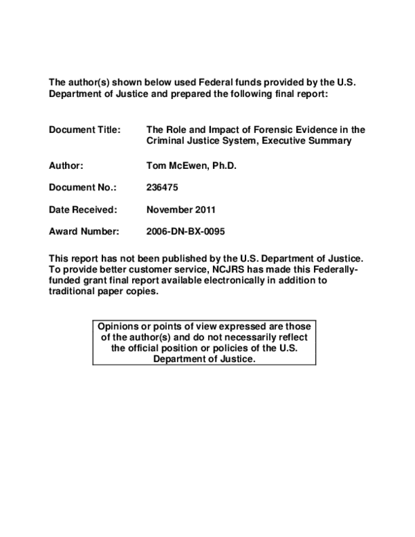 (PDF) The Role and Impact of Forensic Evidence in the Criminal Justice ...