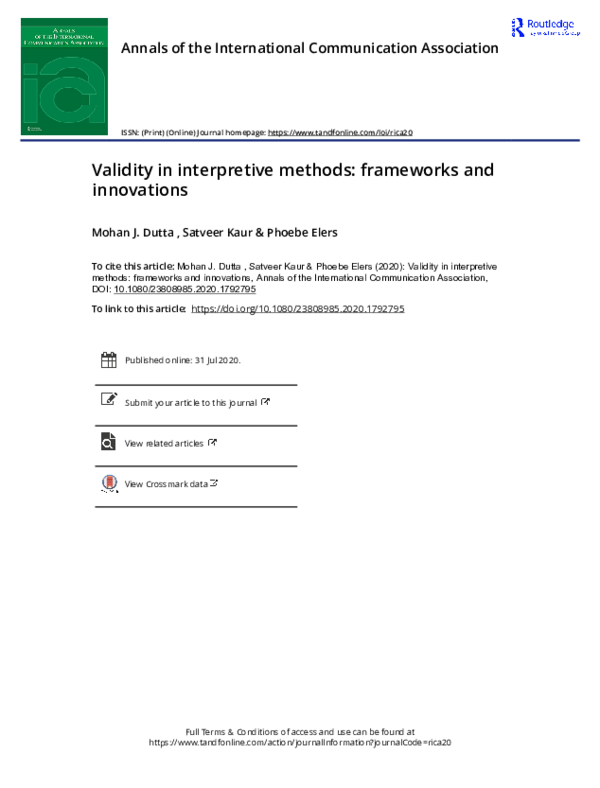 (PDF) Validity in interpretive methods: frameworks and innovations