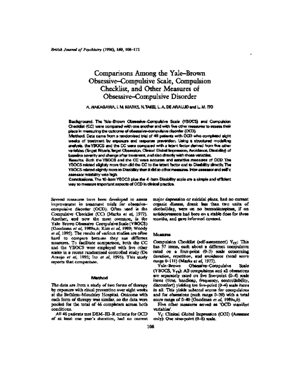 (PDF) Comparisons among the Yale-Brown Obsessive-Compulsive Scale ...