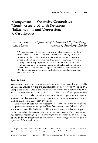 (PDF) Management of Obsessive-Compulsive Rituals Associated with ...