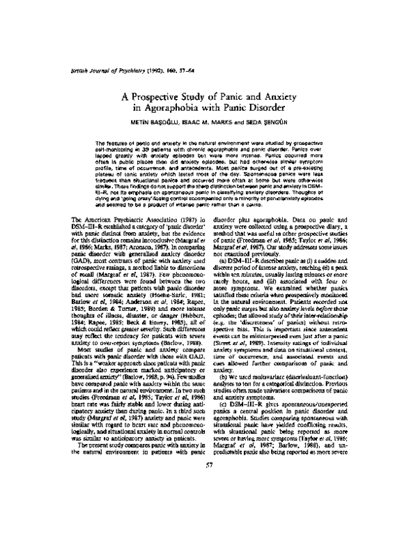 (PDF) A Prospective Study of Panic and Anxiety in Agoraphobia with Panic Disorder