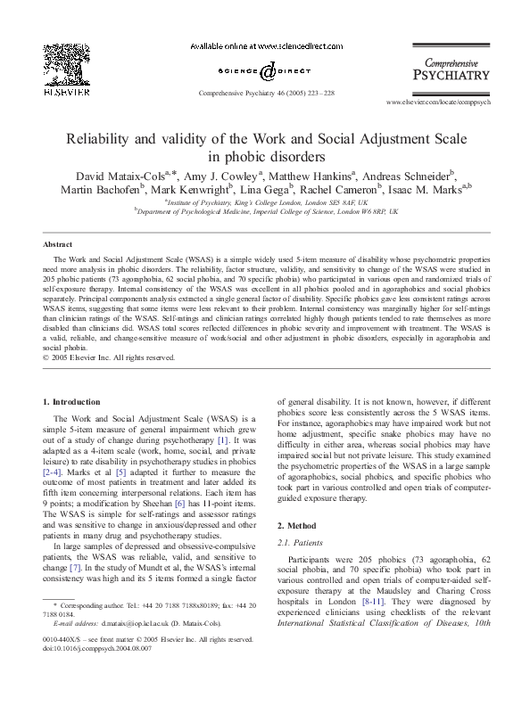 (PDF) Reliability and validity of the Work and Social Adjustment Scale ...