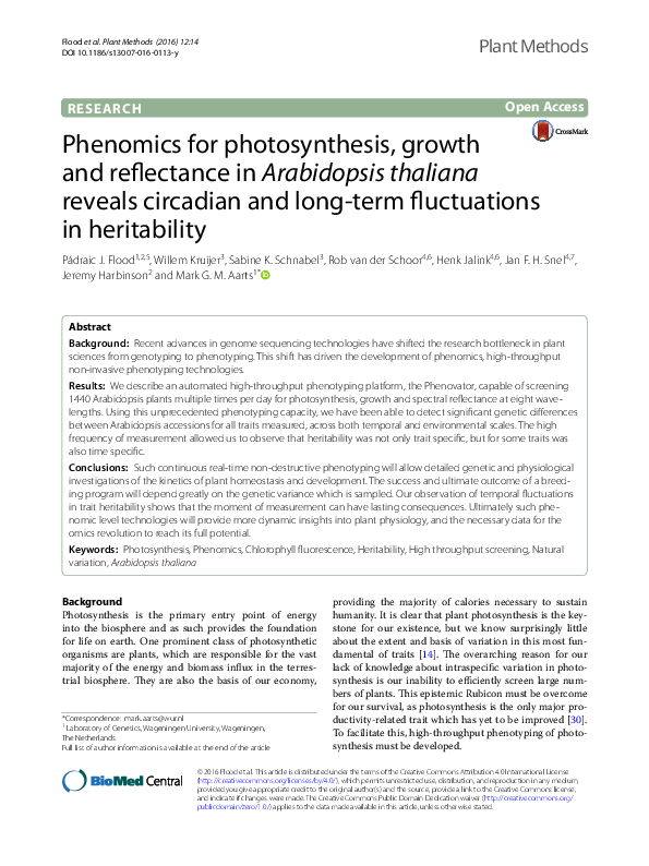 (PDF) Phenomics for photosynthesis, growth and reflectance in Arabidopsis thaliana reveals ...