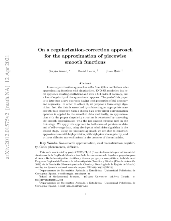 (PDF) On a regularization-correction approach for the approximation of piecewise smooth functions