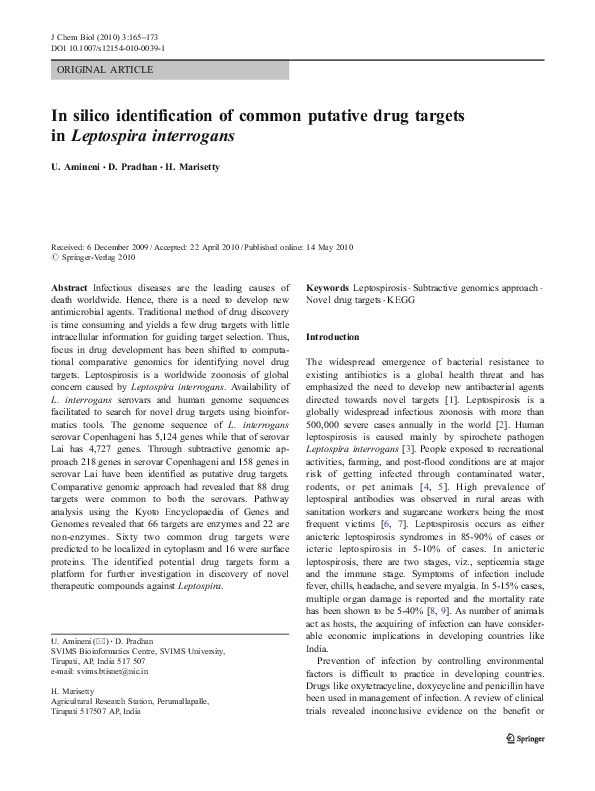 (PDF) In silico identification of common putative drug targets in ...