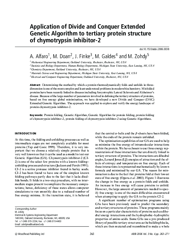 (PDF) Application of Divide and Conquer Extended Genetic Algorithm to tertiary protein structure ...