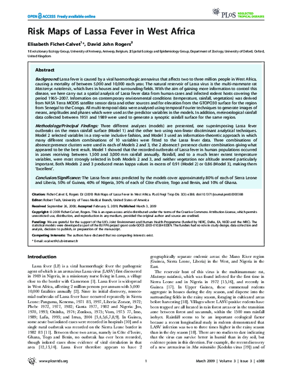 (PDF) Risk Maps of Lassa Fever in West Africa | David Rogers - Academia.edu