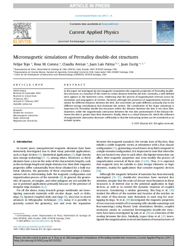(PDF) Micromagnetic simulations of Permalloy double-dot structures