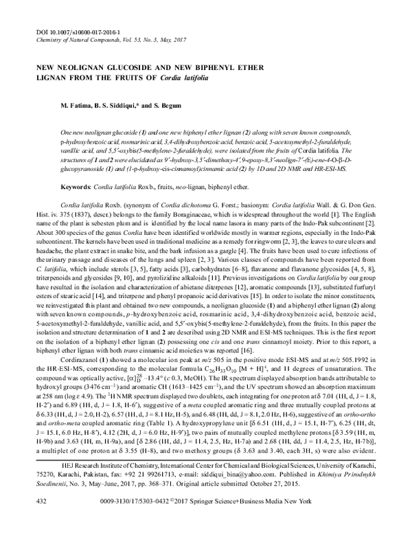 (PDF) New Neolignan Glucoside and New Biphenyl Ether Lignan from the ...